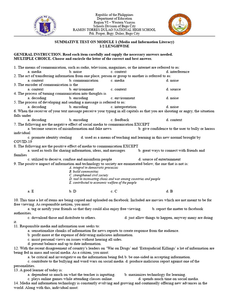 Summative Test: Media Literacy Module | PDF | Social Media | Popular ...