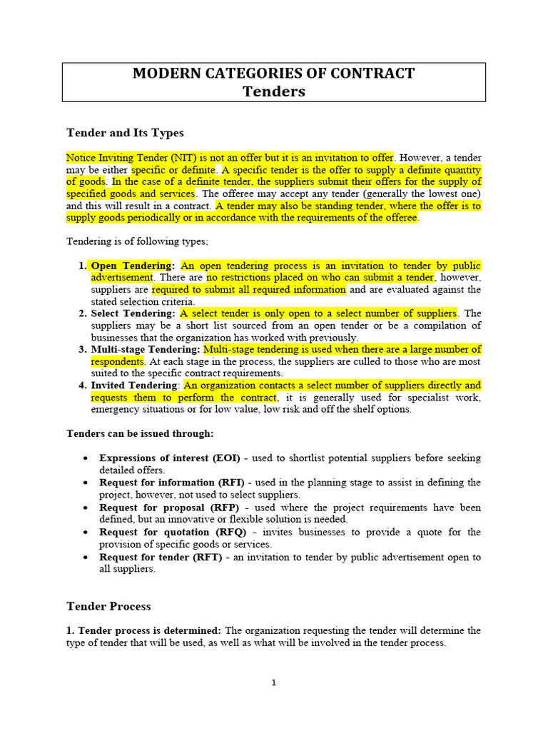 Types and Processes of Tenders | PDF | Finance & Money Management