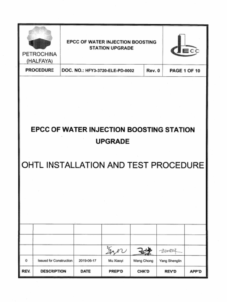 HFY3-3720-ELE-PD-0002 - 0 OHTL Installation and Test Procedure | PDF ...