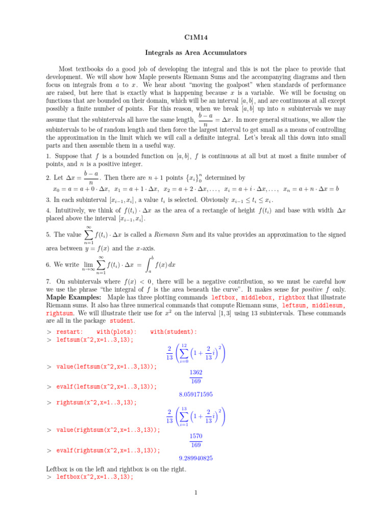 AP Calculus Notes Integrals As Area Accumulators | PDF