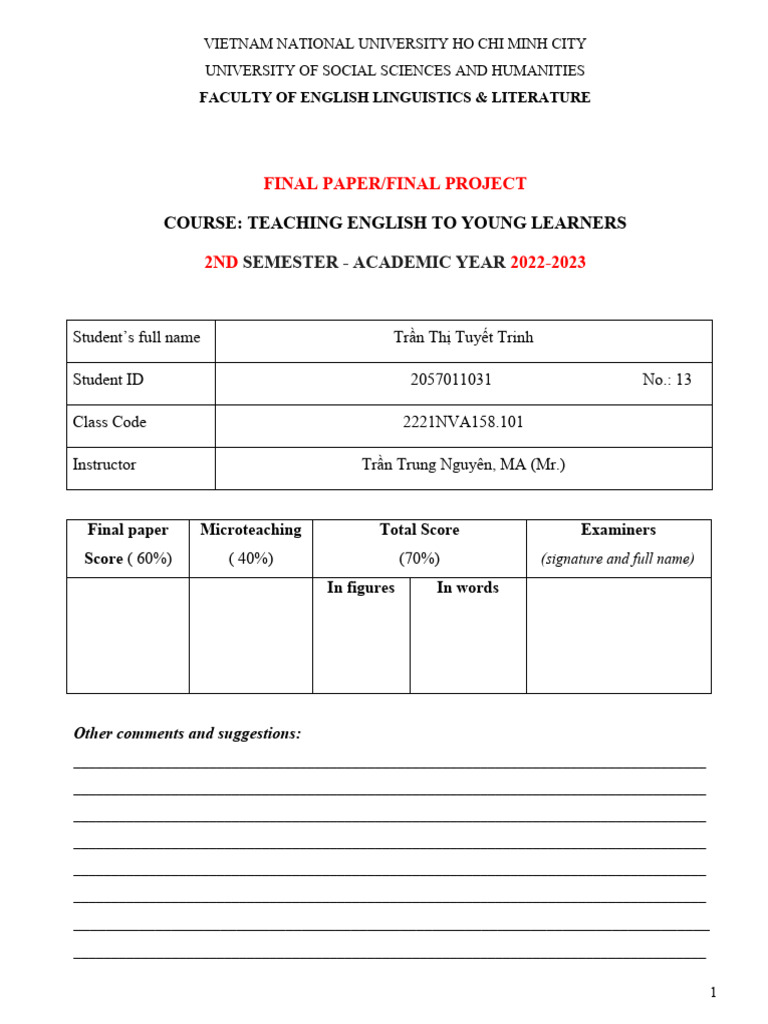 Final Paper - Template | PDF | Lesson Plan | Learning