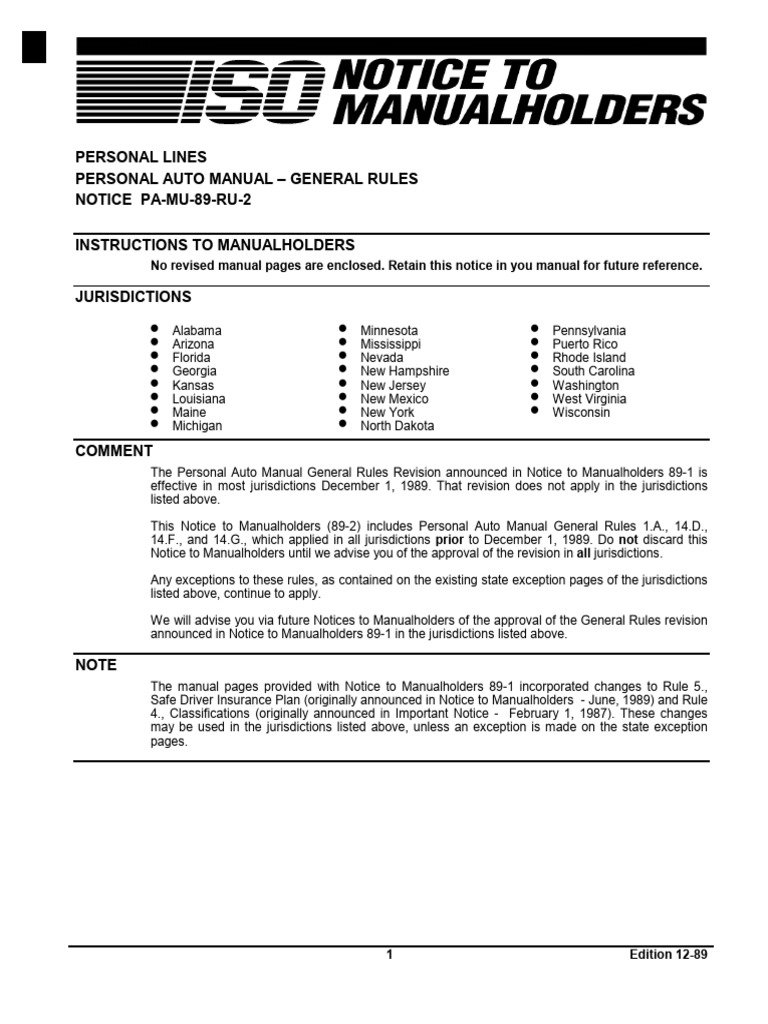 Personal Auto Manual General Rules | PDF | Vehicle Insurance | Insurance
