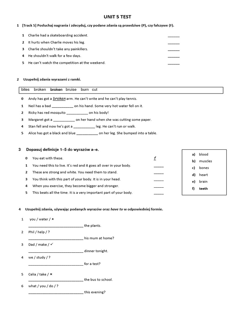 UNIT 5 TEST Klasa 6 | PDF