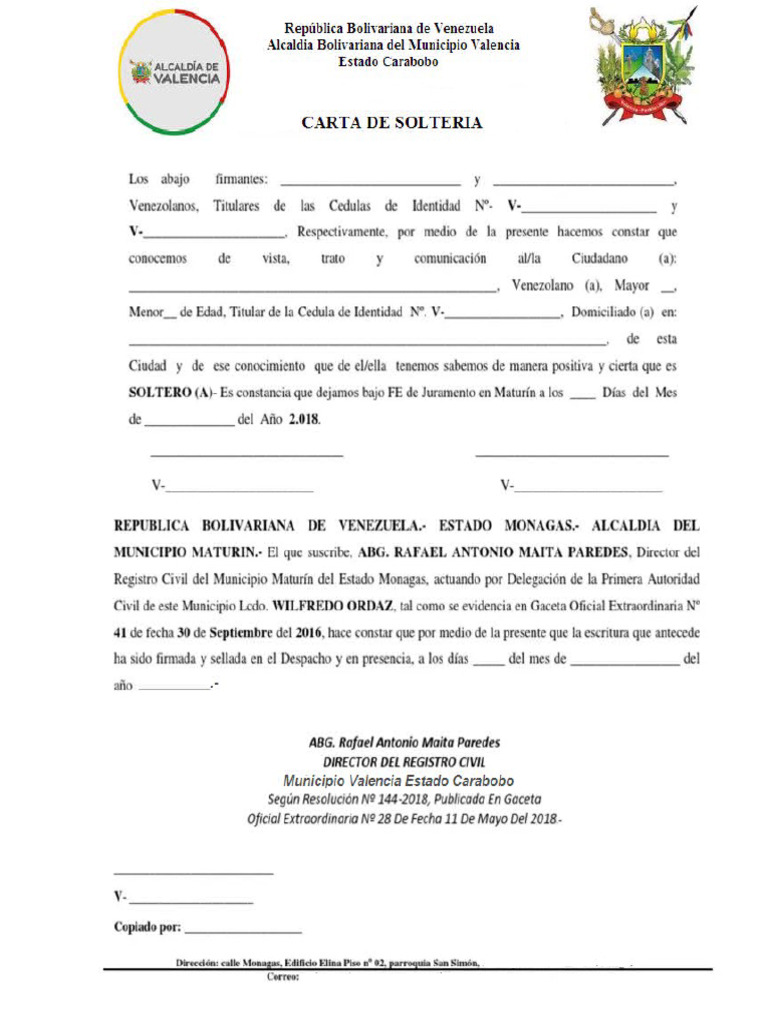 Carta de Solteria | PDF