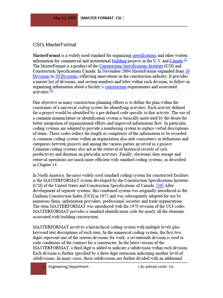 Csi'S Masterformat | PDF
