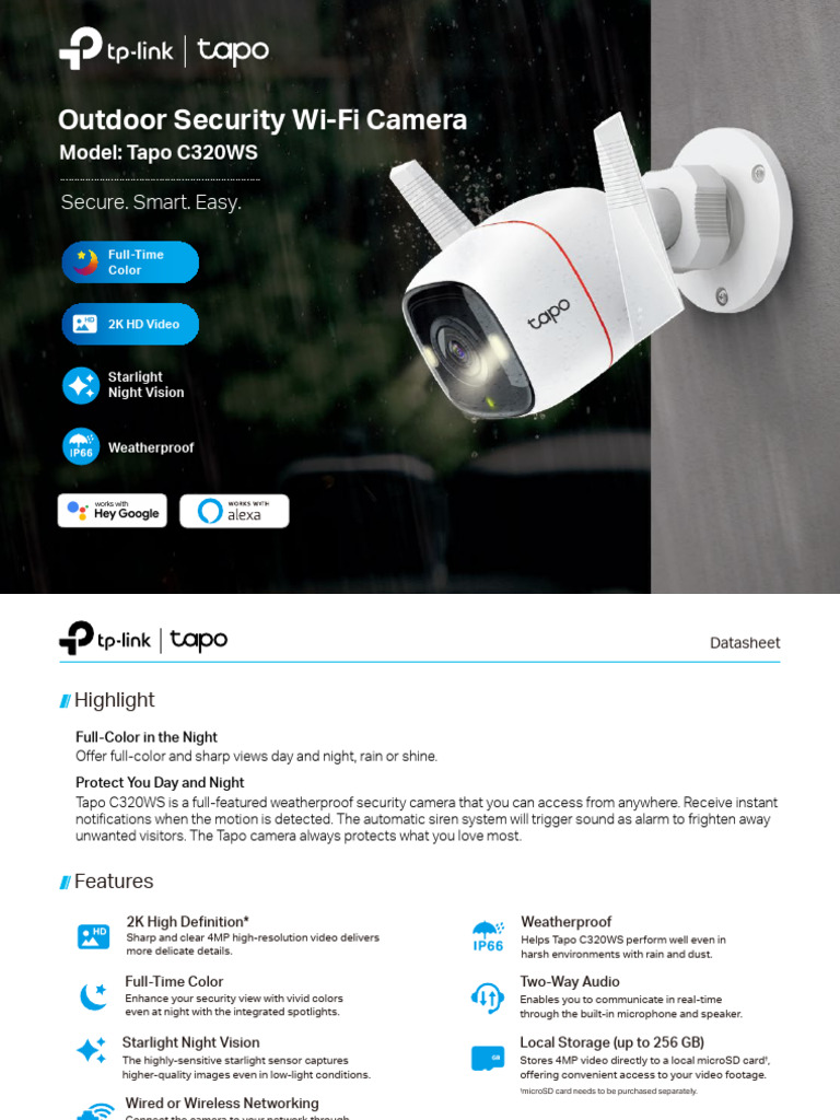 Tapo C320WS EU 1.0 Datasheet | PDF | Camera | Computing