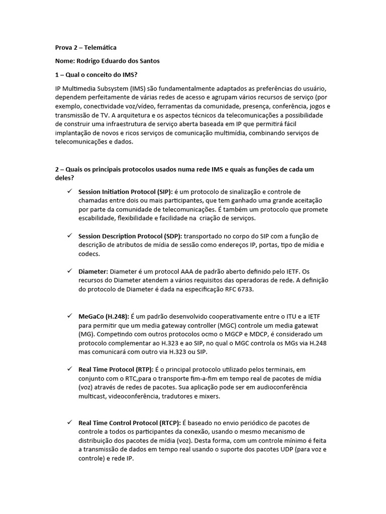 Prova 2 - Telemática | PDF