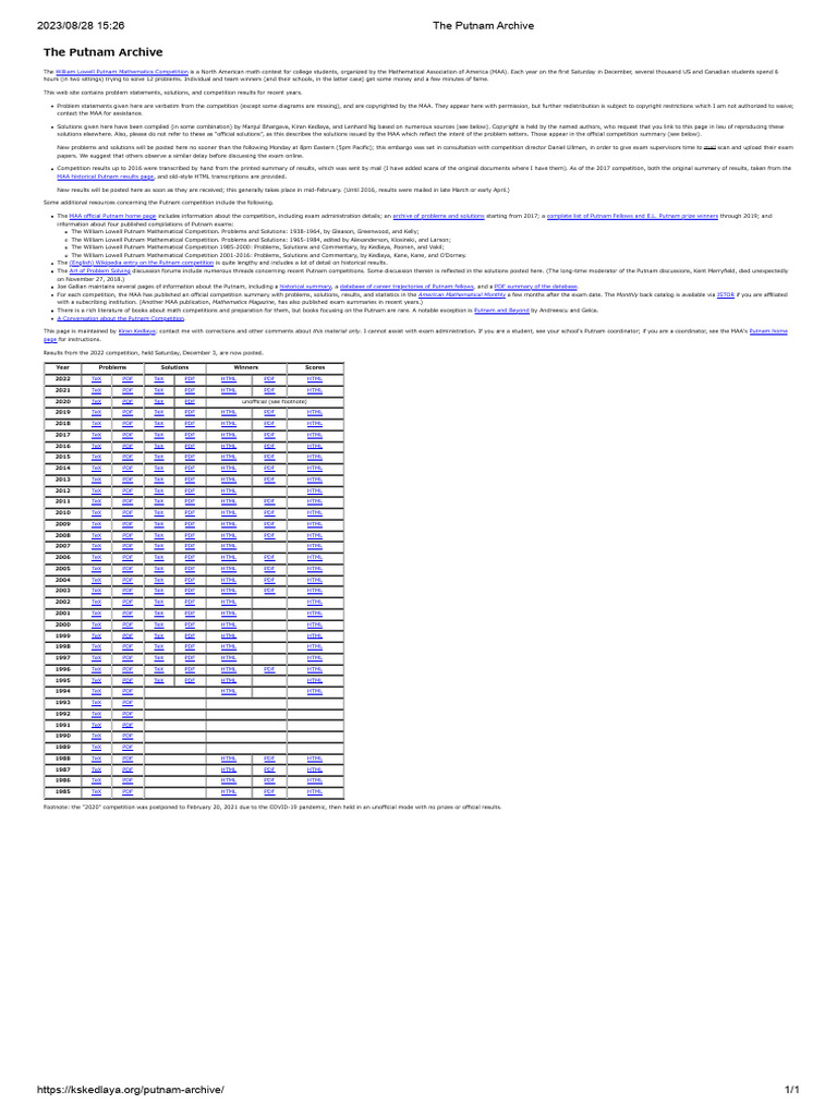 The Putnam Archive | PDF | Te X