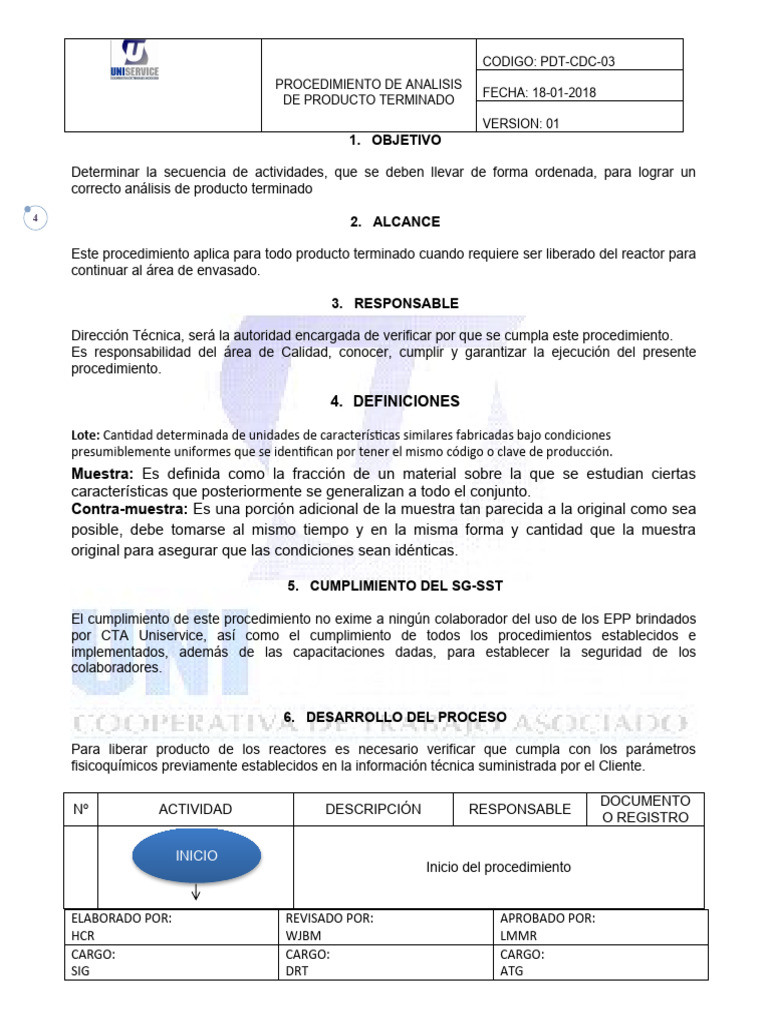 Procedimiento para Análisis de Producto Terminado | PDF