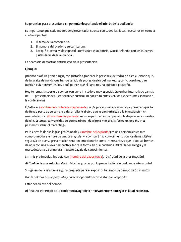 Cómo presentar a un ponente eficazmente | PDF | Crecimiento personal y ...