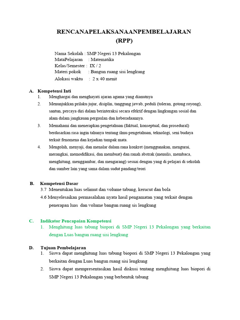 RPP Matematika Konservasi Air | PDF