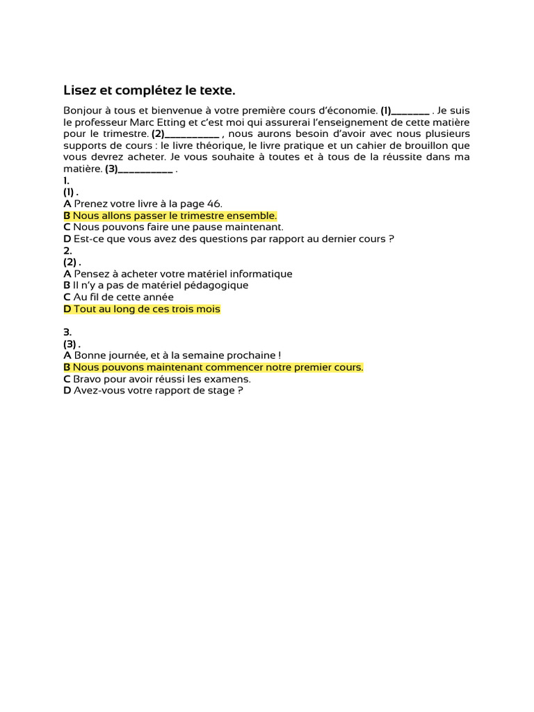 Texte A Trous Exercice Corrections | PDF