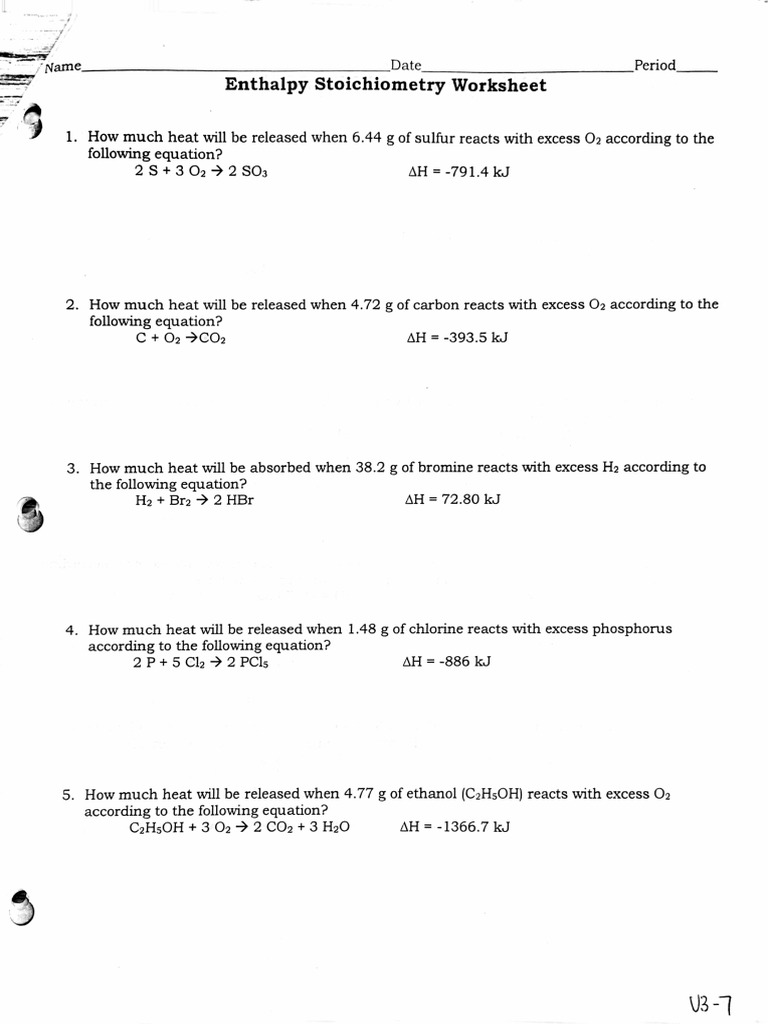 Enthalpy Stoichiometry Worksheet | PDF