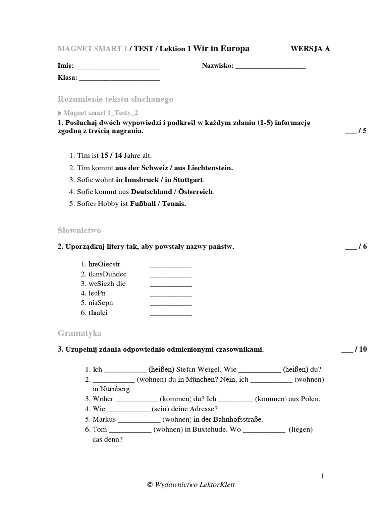 Magnet Smart 1test 1 Wersja A | PDF
