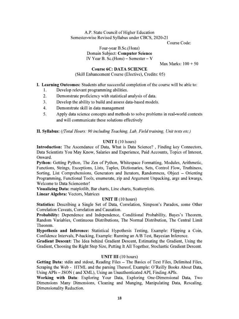 6C - Data Science - Syllabus - 01 | PDF
