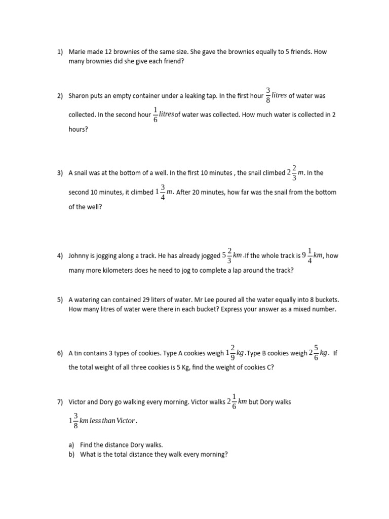Math Word Problems: Fractions & Measurements | PDF