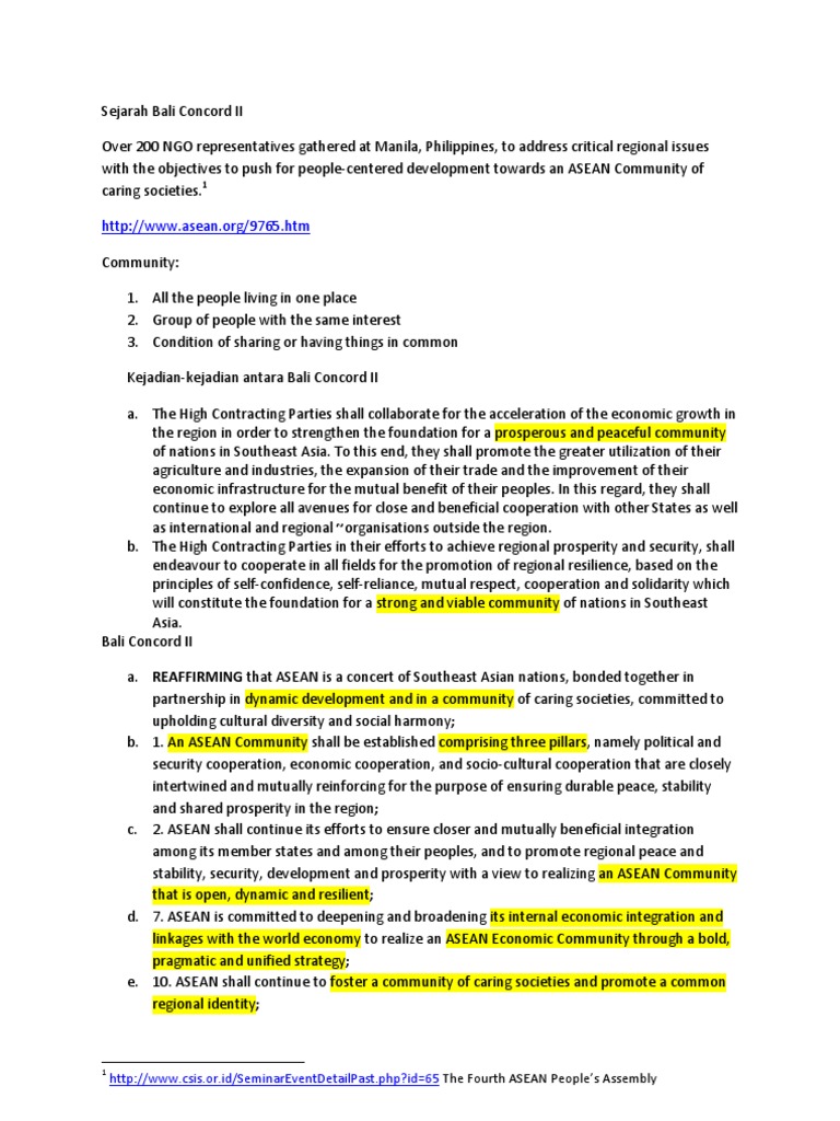 Bali Concord II: ASEAN Community Goals | PDF | Association Of Southeast ...