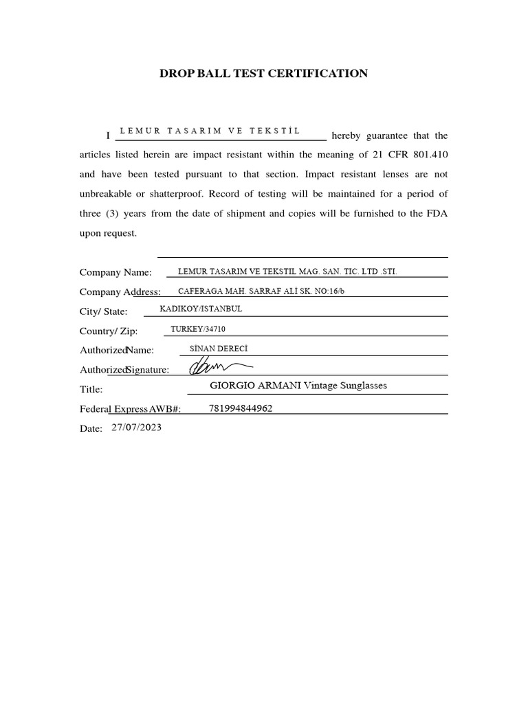 Giorgio Armani - Drop Ball Test | PDF