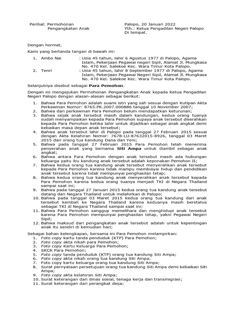 Permohonan Pengangkatan Anak Contoh | PDF | Kesehatan Holistik