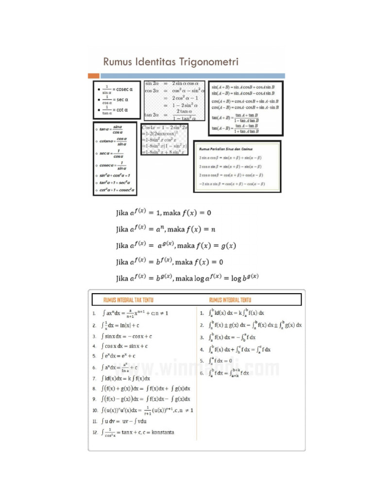 Rumus Trigonometri, Eksponensial, Integral | PDF