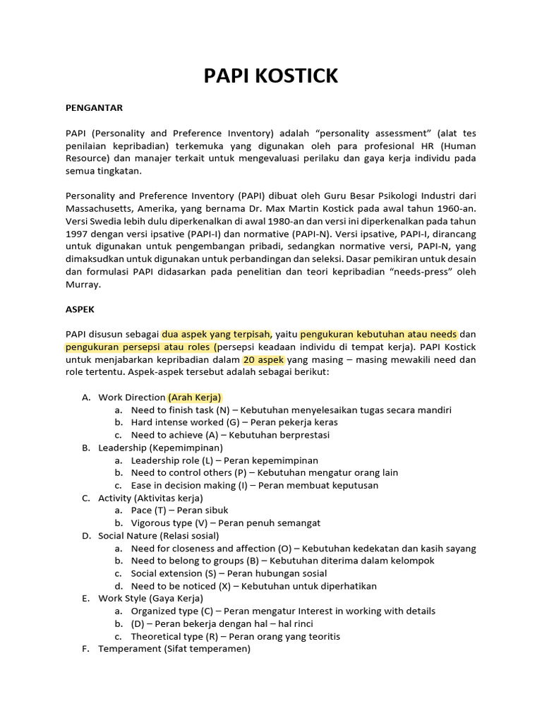 Penjelasan Papi Kostick | PDF