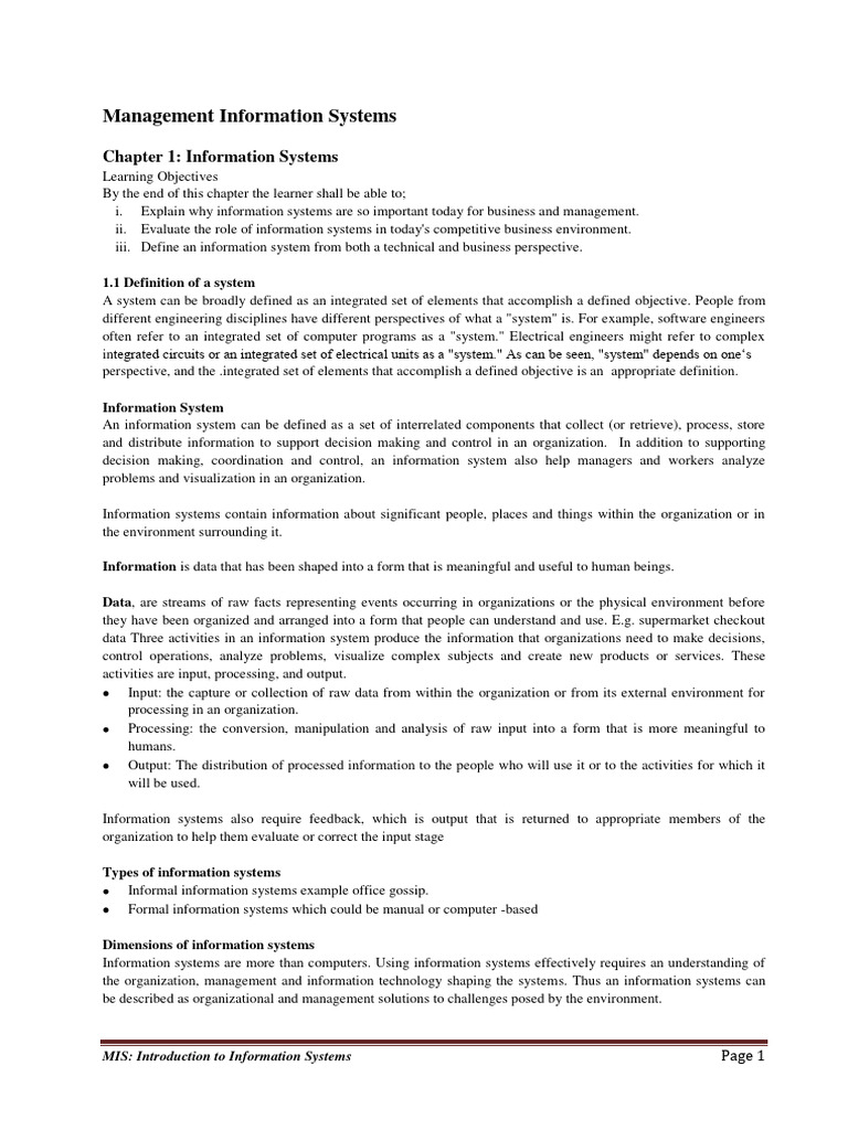 MIS Chapter 1 - Information Systems | Download Free PDF | System | Information System