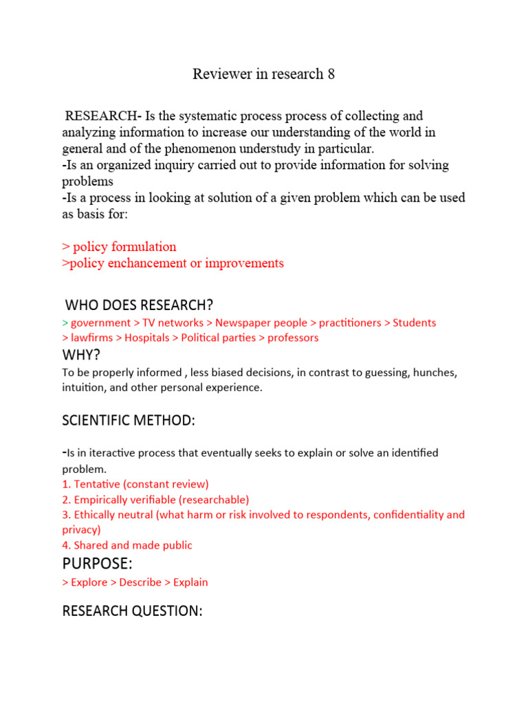 Reviewer in Research 8 Q1 | PDF