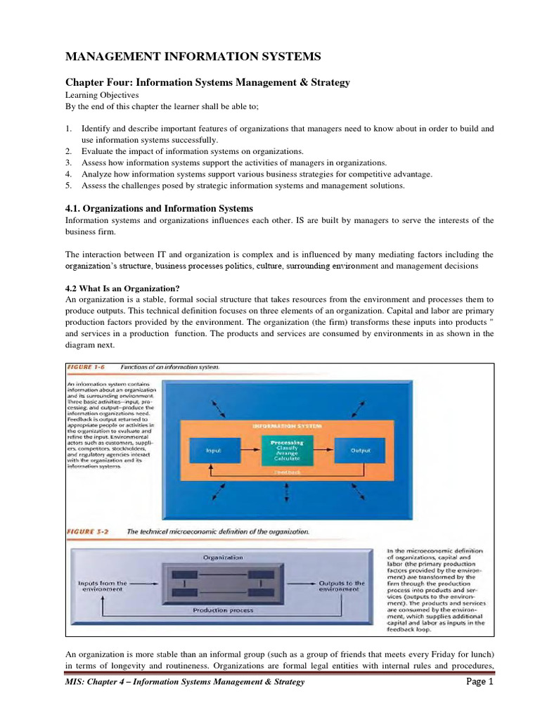 MIS Chapter 4 - Information Systems Management & Strategy | PDF
