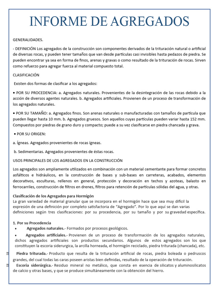 Informe de Agregados | PDF