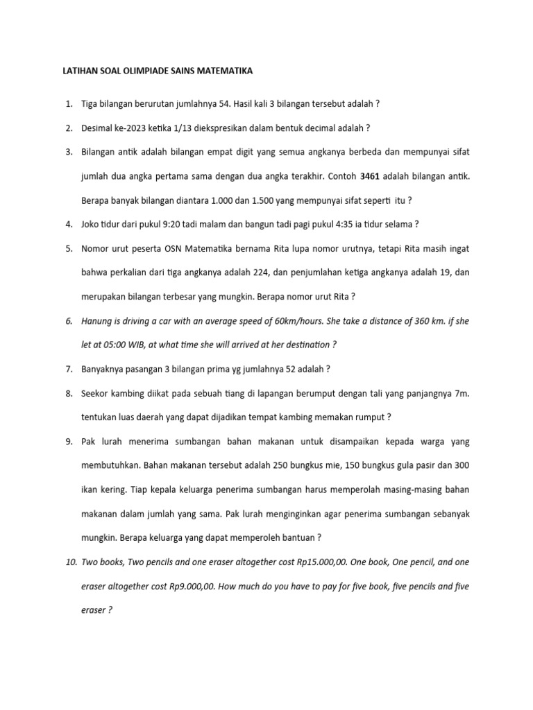 Latihan Soal Olimpiade Sains Matematika | PDF