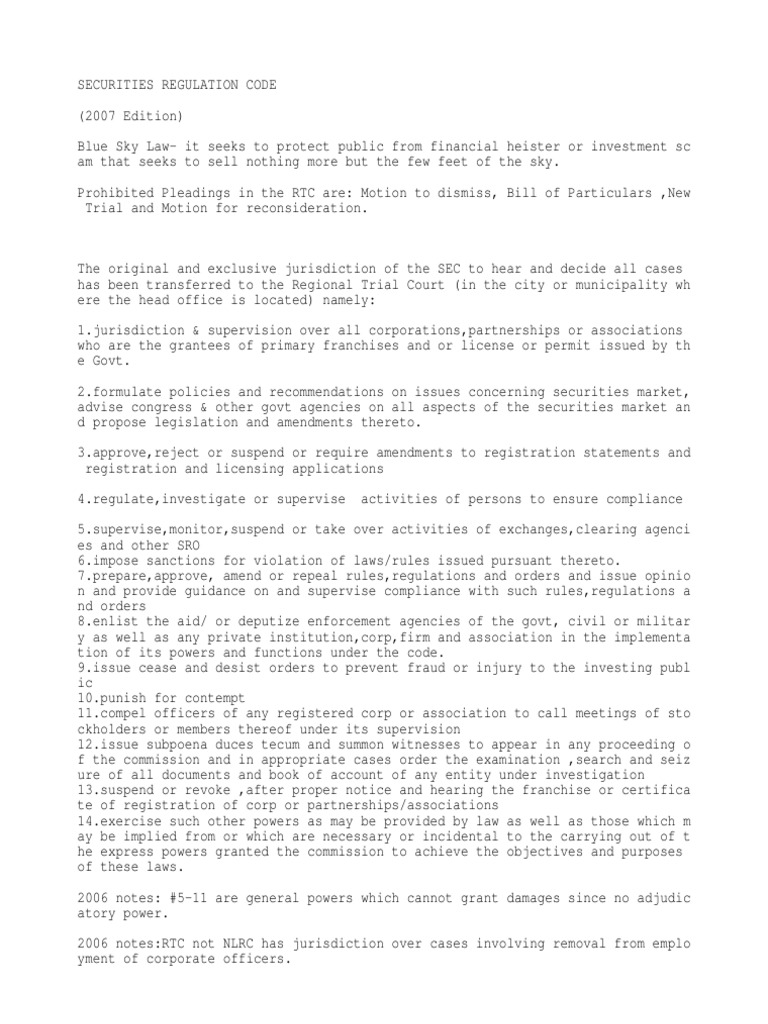 Securities Regulation Code | PDF | Securities (Finance) | U.S ...