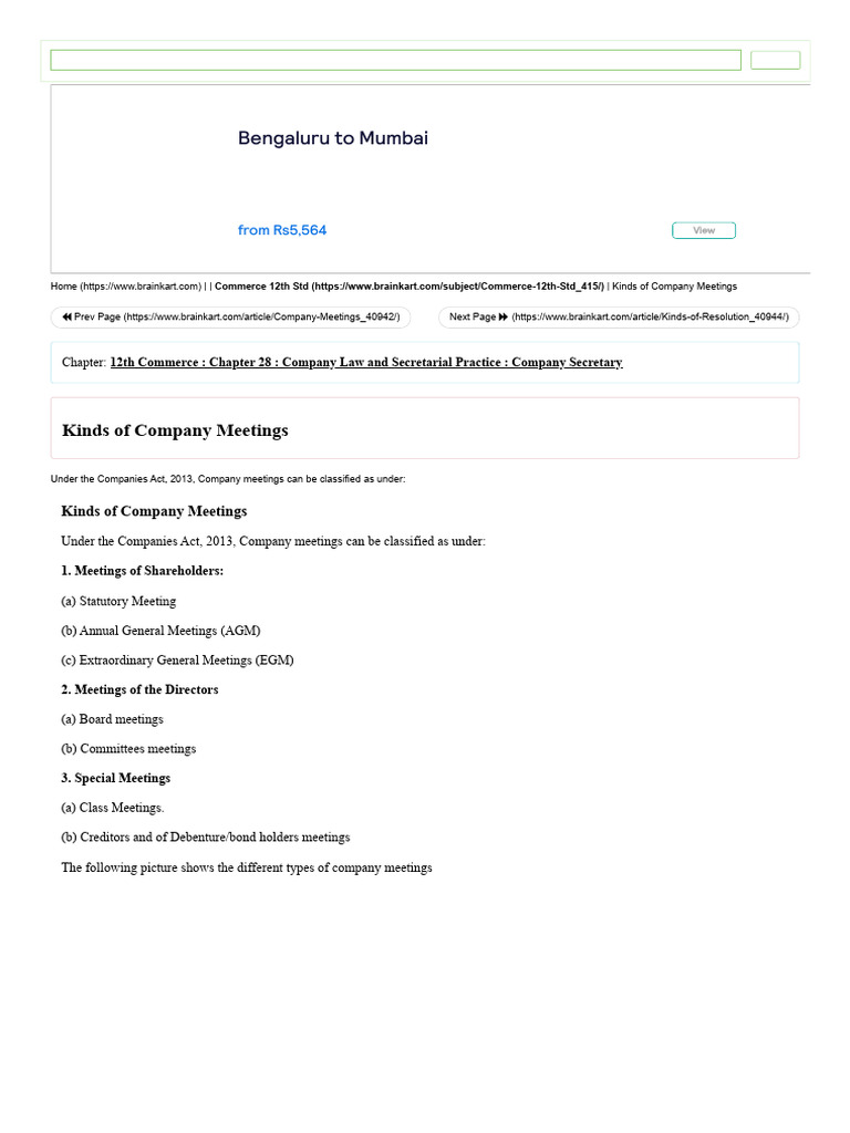 Types of Company Meetings Explained | PDF