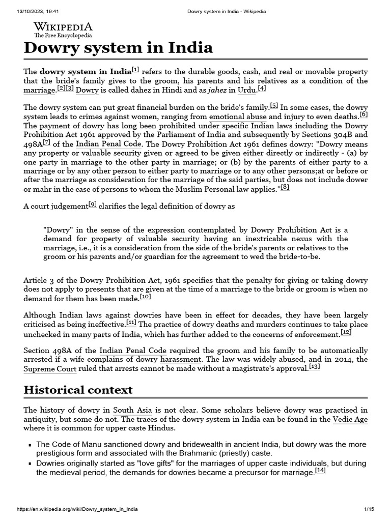 Dowry System in India - Wikipedia | PDF
