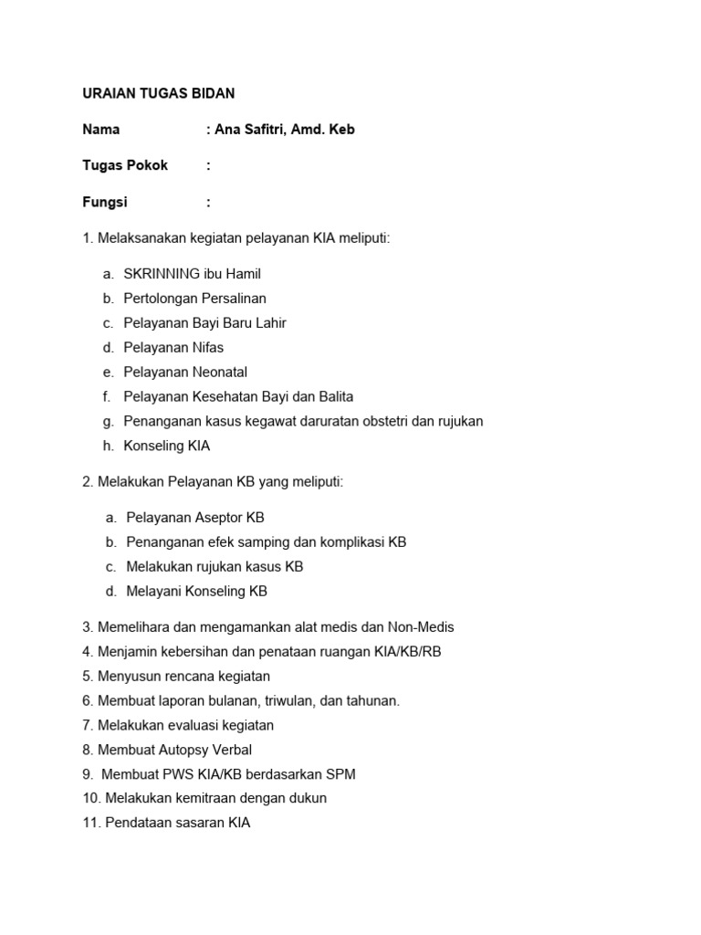 URAIAN TUGAS BIDAN TKS | PDF