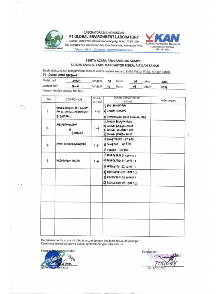 Berita Acara Pemantauan Lingkungan GPB | PDF