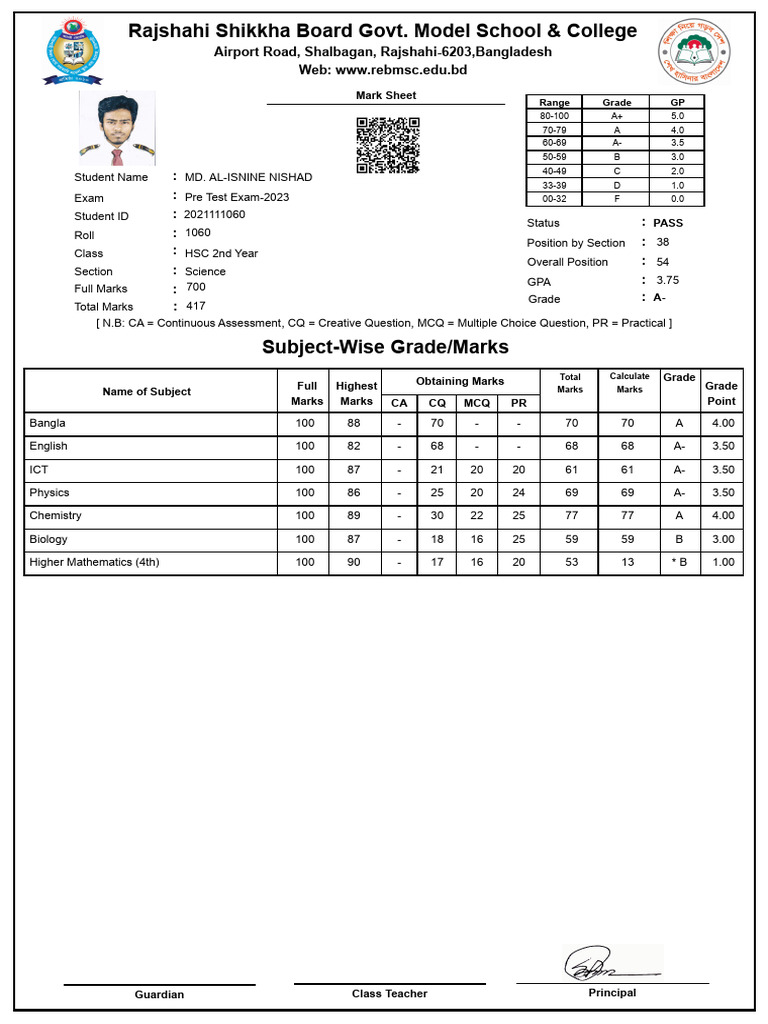 StudentMarkSheet 2021111060 | PDF