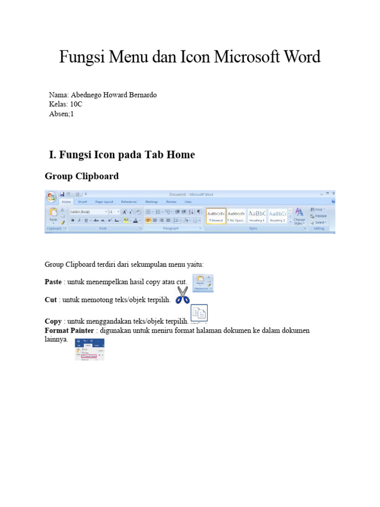 Fungsi Menu Dan Icon Microsoft Word - ABEDNEGO XC | PDF