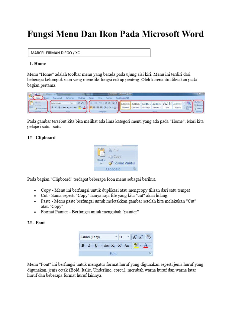 Fungsi Menu Dan Ikon Microsft Word Marcel XC | PDF