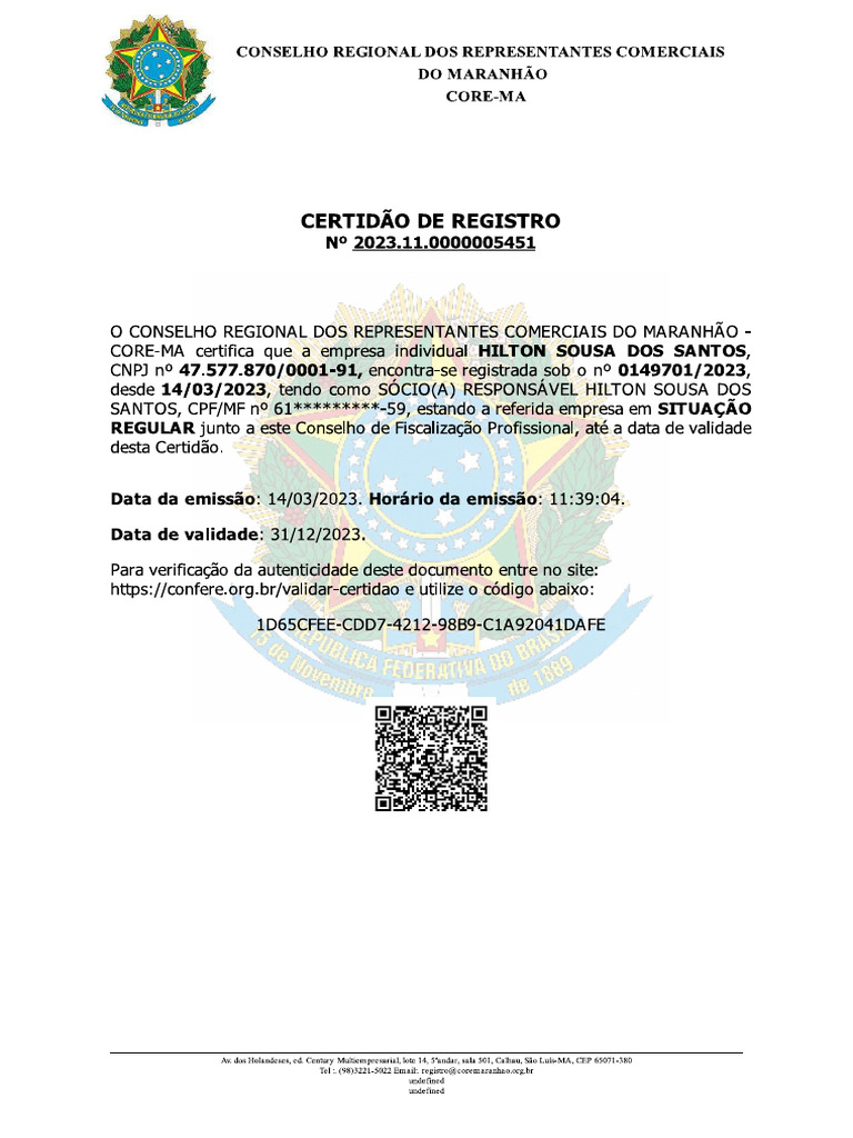 Certidão Core | PDF