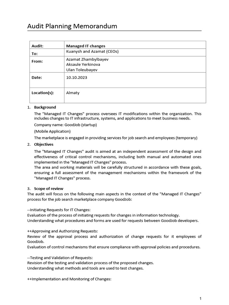 Audit Planning Memorandum | PDF