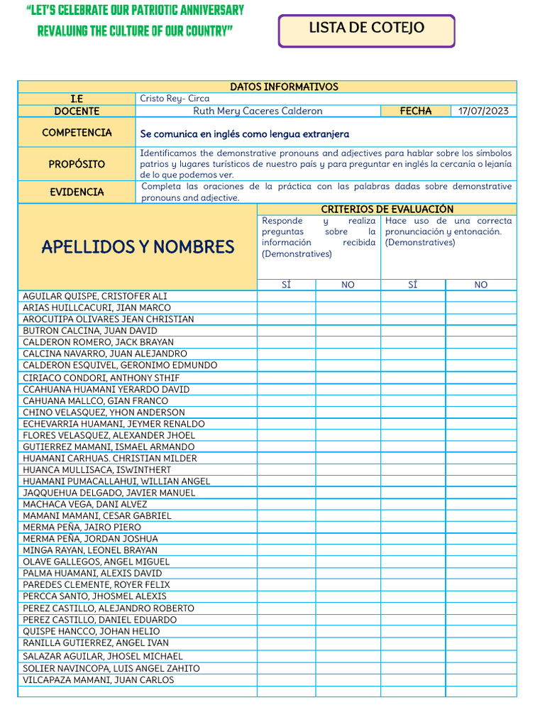 Lista de Cotejo en Word | PDF