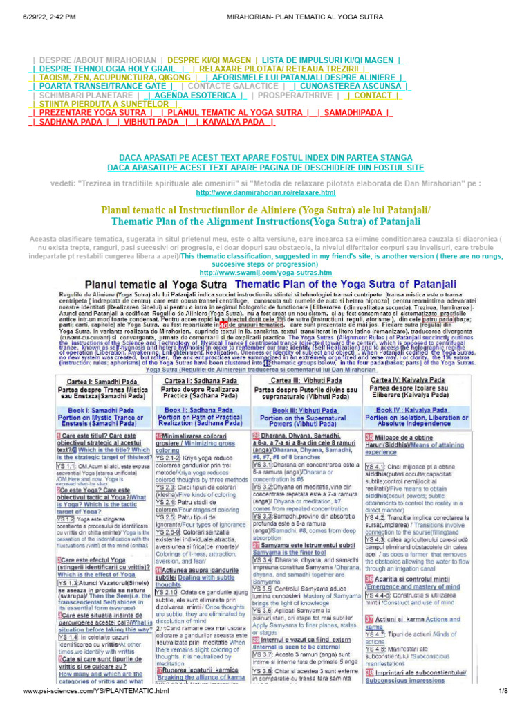 Mirahorian - Plan Tematic Al Yoga Sutra | PDF