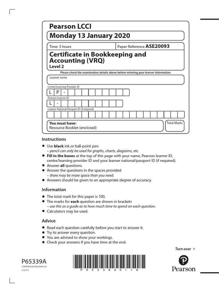 Level 2 Bookkeeping Exam Paper | PDF