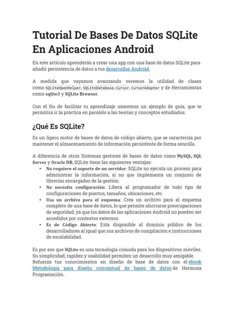 Tutorial de Bases de Datos SQLite en Aplicaciones Android | PDF