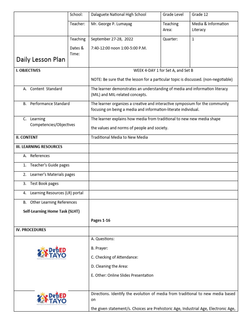 DLP MIL Q1 W4 Day 1 Explain How Media From Traditional To New New Media