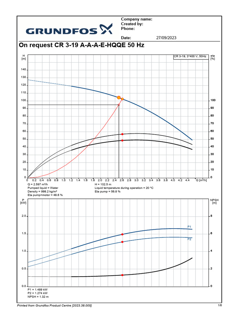 Grundfos CR 3-19 Pump Specs | PDF | Electric Motor | Pump
