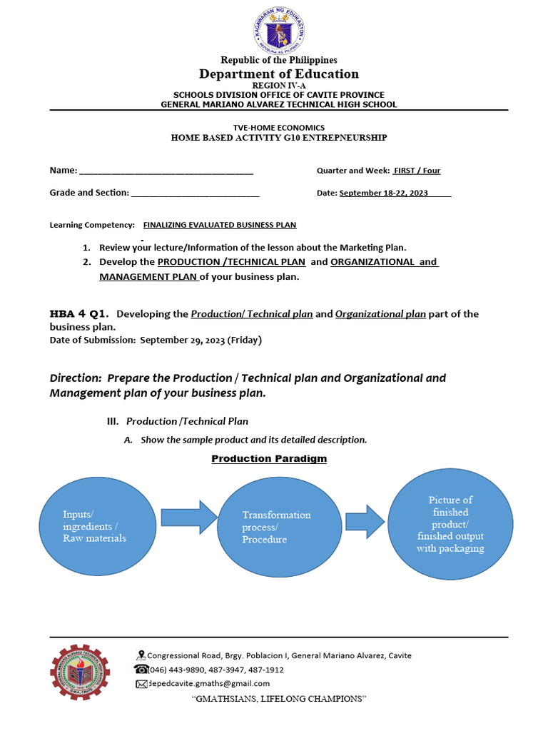 G10 Entrepreneurship Home Activity | PDF