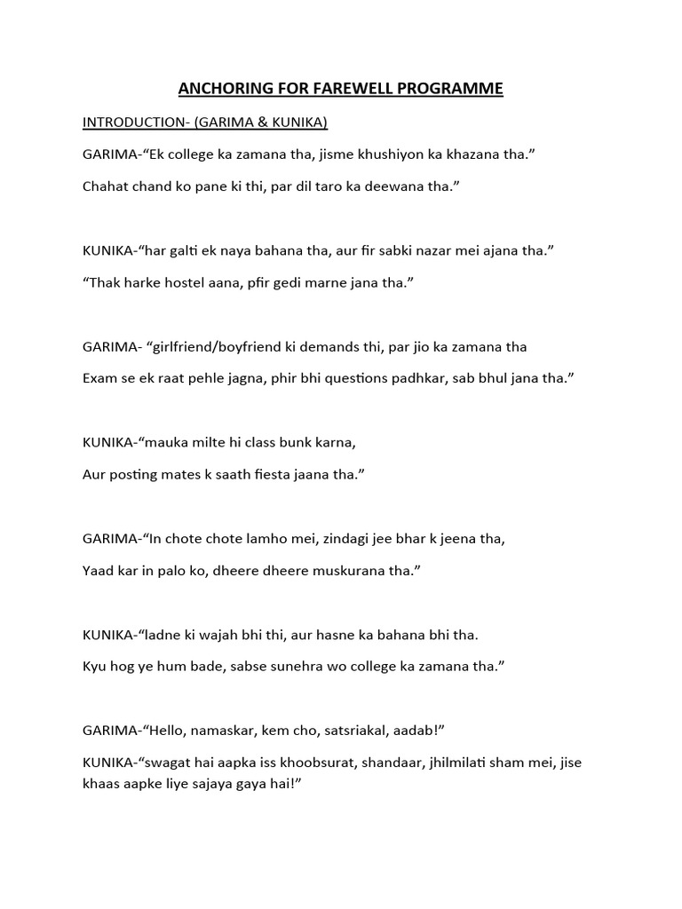 Anchoring For Farewell Programme | PDF