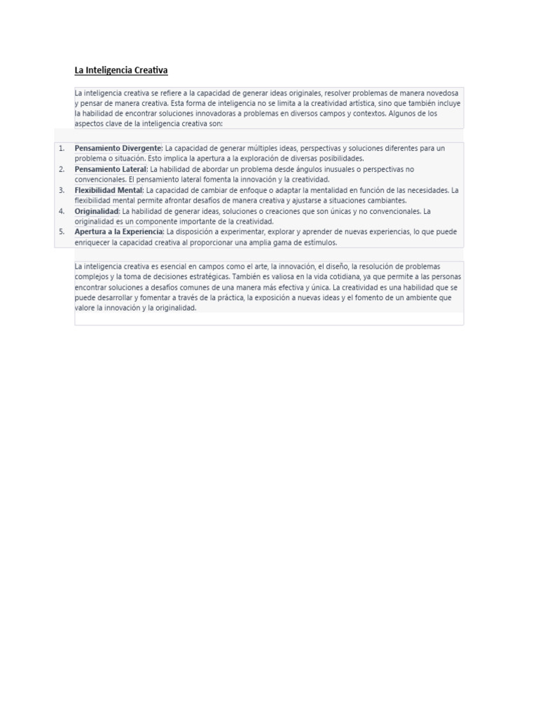 Inteligencia Creativa: Claves y Beneficios | PDF