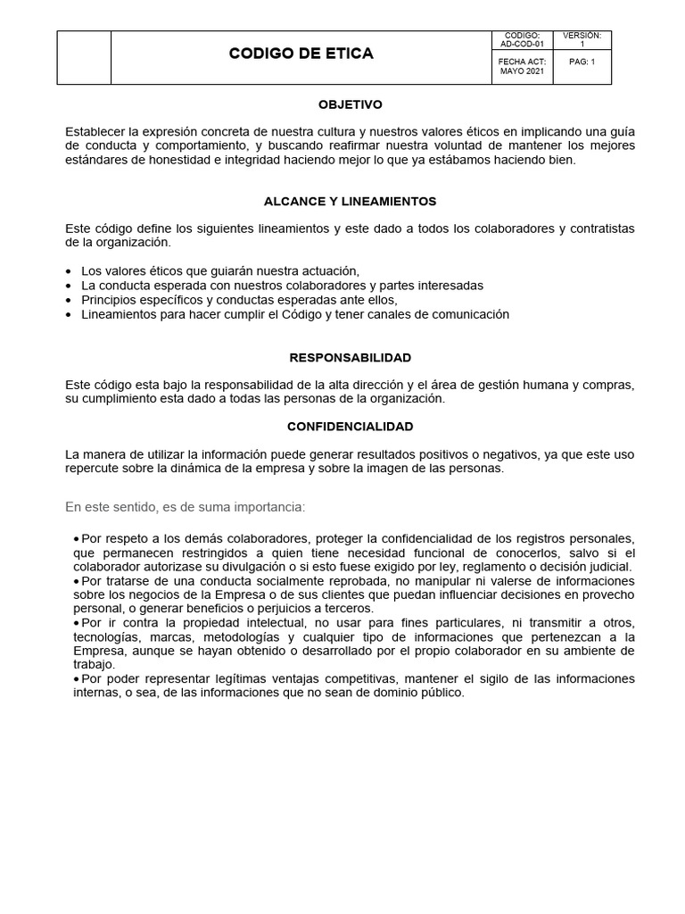 Codigo de Etica Empresarial Modelo | PDF